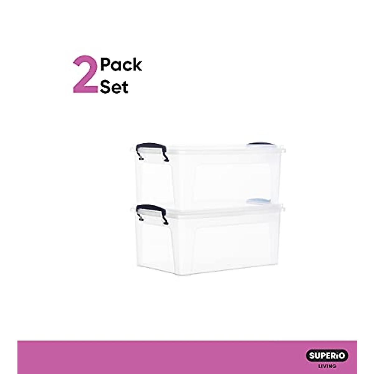 Superio Clear Storage Bins with Lids, Stackable Storage Box with Latches and Handles, Extra Small, 2 Pack 3 Quart