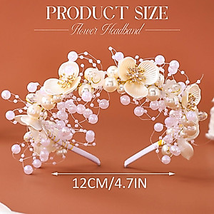 CASDRE Flower Headband White Pearl Bridal Headpiece Hair Hoop Rhinestone Bride Wedding Hair Accessories for Women and Girls