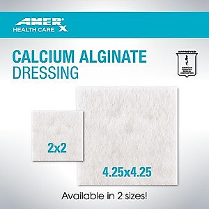 AMERX - Calcium Alginate - Wound Dressing Pads - Non Adhesive Pads - Absorbs up to 20x its Weight in Fluid for Pressure and Diabetic Ulcers