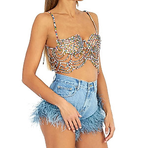 STONEFANS Rhinestone Bra Body Chains for women Sexy Colorful Fashion Bikini Crystal Chest Chain Bra Beach Lingerie Body Jewelry for Women Rave Outfit