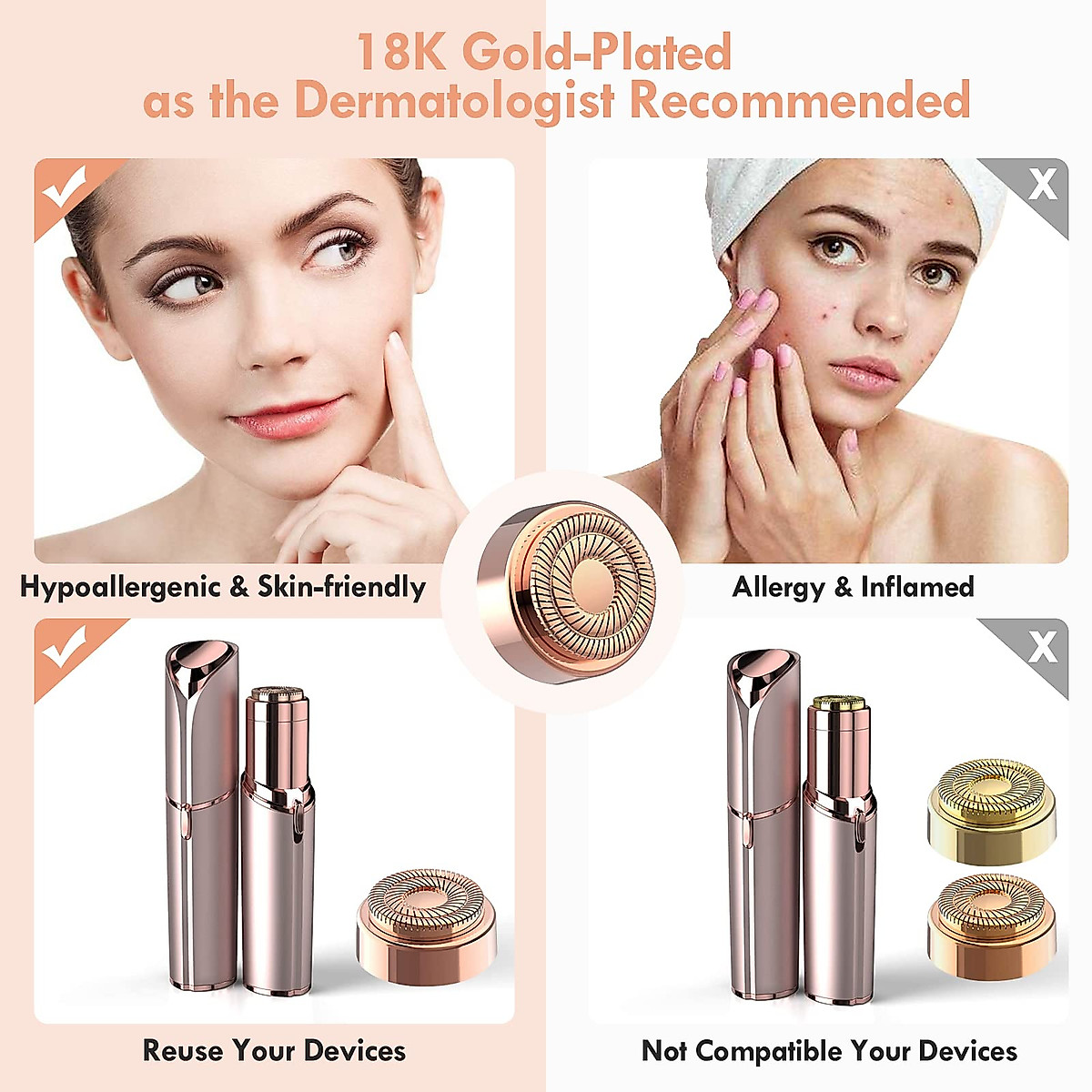 Gurelax Replacement Heads for Facial Hair Remover, Gen 2 Replacement Blades Intended for Finishing Touch Flawless Hair Removal, Painless Razor Head for Face with Flannel Bag