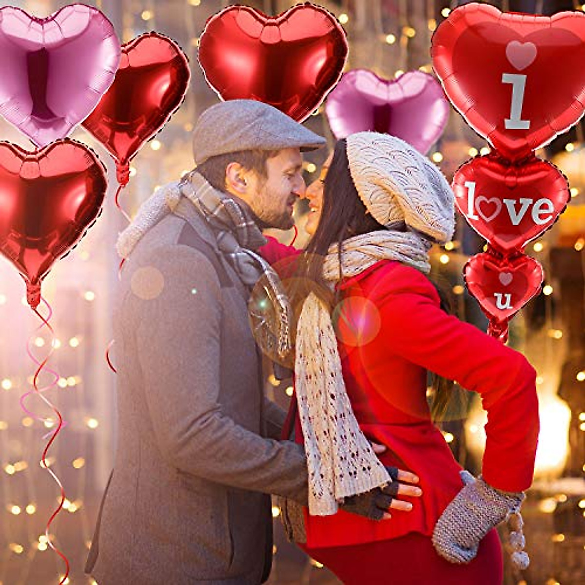 Gejoy 2 Pieces I Love You Red Heart Balloons and 20 Pieces Heart Shaped Foil Balloons with 2 Rolls Hanging Swirl Ribbon for Valentine's Day Decoration, 24 Pieces Totally