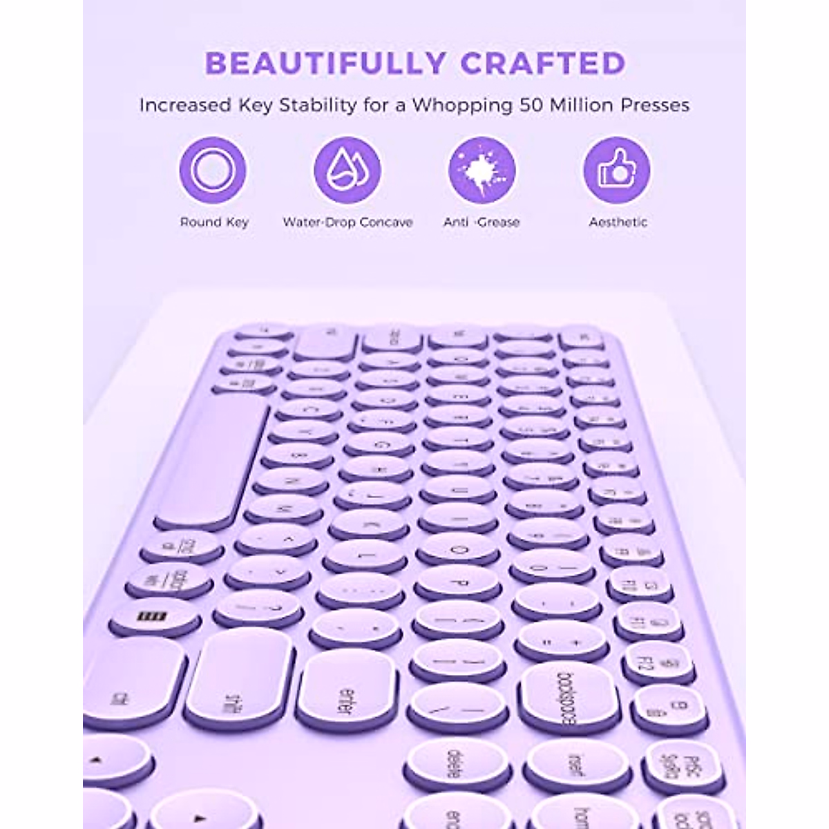 PEIOUS Purple Wireless Keyboard & Mouse | Mac/PC & Type-C
