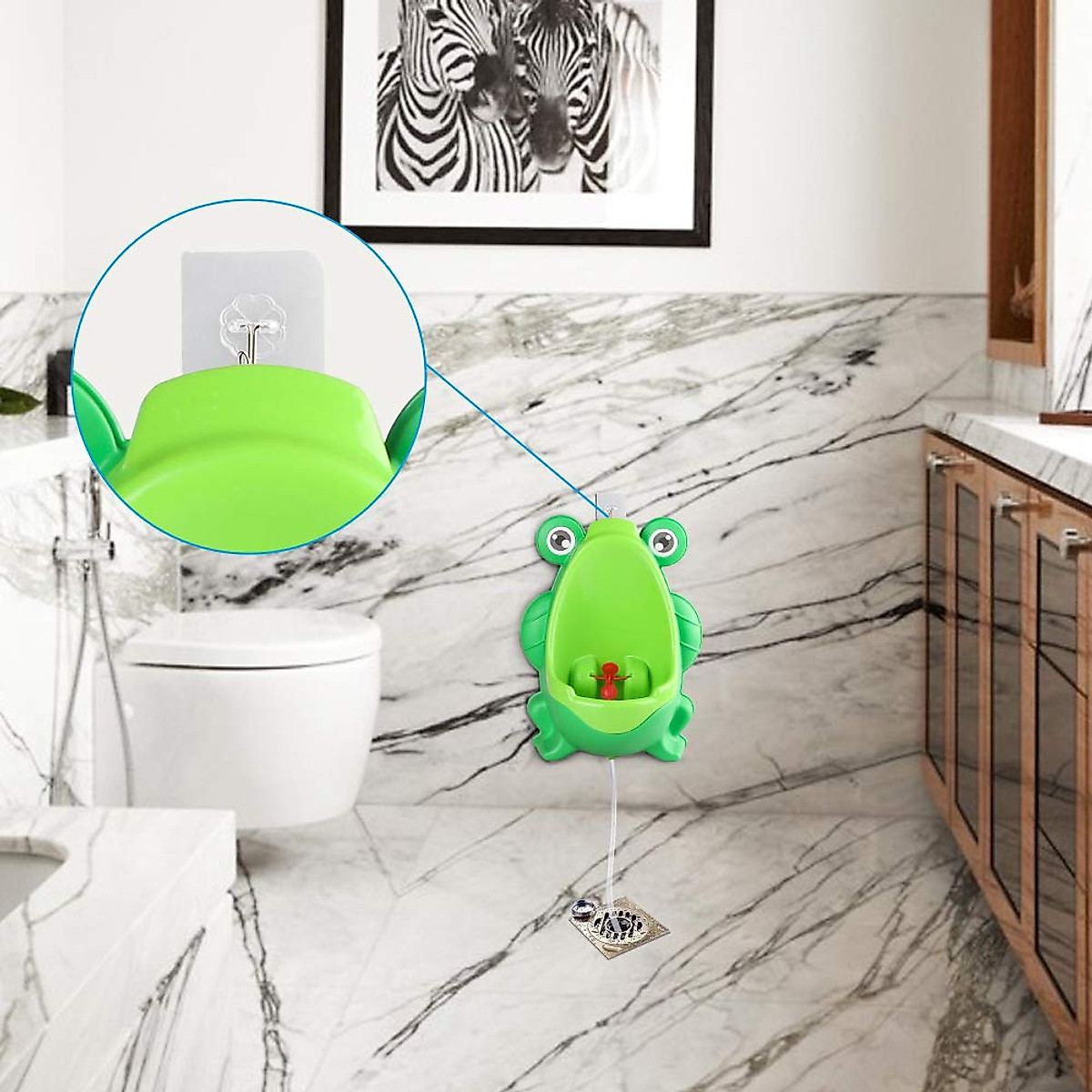 Frog Potty Training Urinal with Drain Tube for Boys Toddler, Tomorotec Kids Urinal Trainer with Funny Aiming Target Green