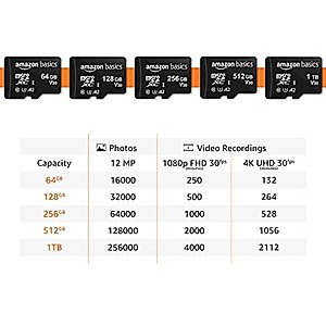 Amazon Basics microSDXC Memory Card with Full Size Adapter, A2, U3, Read Speed up to 100 MB/s, 256 GB