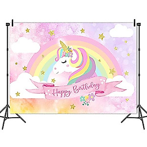 Mocsicka Unicorn Birthday Backdrop Pink Rainbow Cloud Unicorn Photography Background 7x5ft Vinyl Unicorn Theme Birthday Party Backdrops