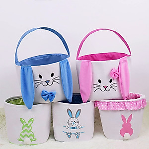 Easter Bunny Baskets for Kids Empty Egg Hunt Bags, Rabbit Buckets with Handle for Carrying Candy Cute Stuffed Easter Festival Gifts
