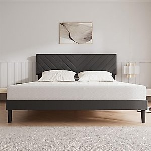 Upholstered Bed Frame Platform with High-Adjustable Headboard and Solid Wood Slats Support, Strong Weight Capacity, Non-Slip and Noise-Free,No Box Spring Needed, Easy Assembl,Grey (Queen)