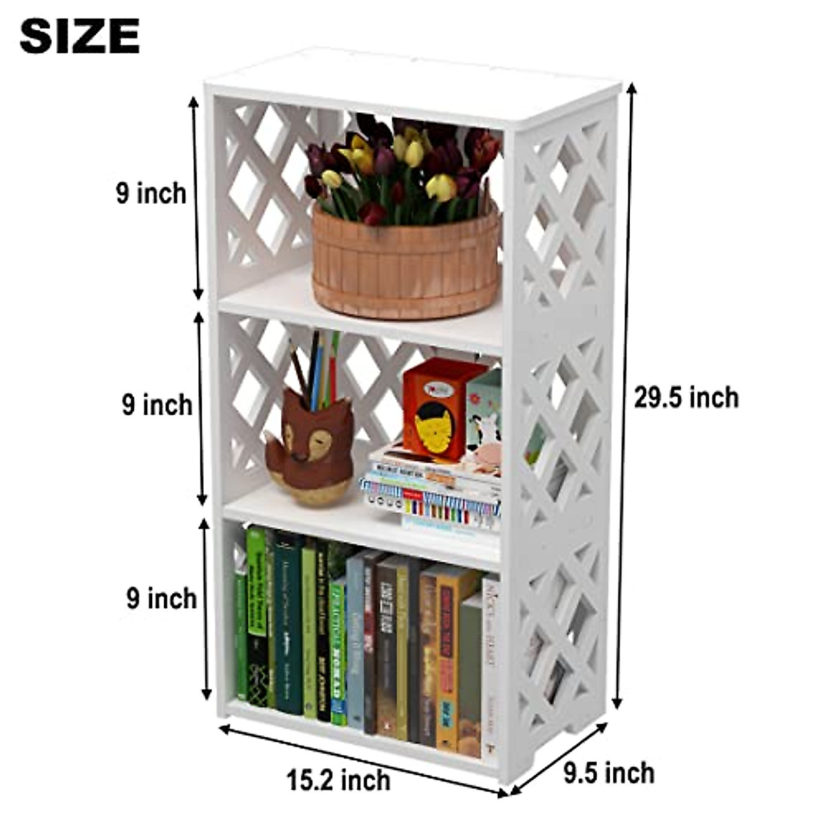 Rerii Bookcase, 4 Tier Kids Small Bookshelf 3 Shelf, Book Organizer Storage Open Shelf Rack, Display Shelves for Bedroom Living Room Bathroom Office, White