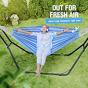 Zupapa Hammock Stand and Hammock, 2 Person Steel Hammock Frame and Hammock, 550LBS Capacity, Backyard Camping Use