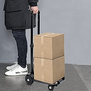 MAYQMAY Folding 4-Wheels Trolley Hand Truck Dolly 100 lbs / 45 KG Compact Luggage Cart for Travel, Moving and Office Use, Black