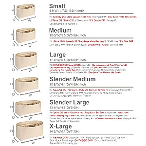 Purse Organizer Insert For Handbags, Silk Purse Organizer with Zipper, Silky Smooth, Bag Organizer For Speedy Neverfull Tote,onthego,Artsy, 6 Sizes(Large, Silky Beige)