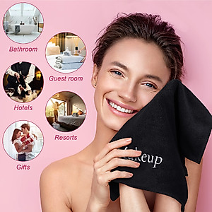 TURSTIN 24 Pack Makeup Remover Towels 13x13 Inch Microfiber Face Towels Reusable Makeup Wash Cloth Facial Cleansing Makeup Towels for Women Skin Care Holiday Gift, Black