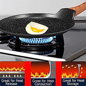 Aoorun Crepe Pan, Pancake Pan, Dosa Tawa Pan Nonstick Flat Griddle Frying Skillet Pan with Granite Coating & Solid Wood Handle for Omelette, Tortillas, Induction Compatible, 10 Inch