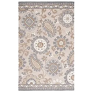 SAFAVIEH Blossom Collection Area Rug - 8' x 10', Grey & Beige, Handmade French Country Floral Wool, Ideal for High Traffic Areas in Living Room, Bedroom (BLM375F)
