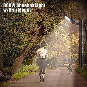 LED Parking Lot Lights Outdoor 300W with Adjustable Arm Mount, LED Shoebox Area Light 5500K,39000 Lumens, IP65 Waterproof Outdoor Commercial Area Street Flood Lighting (300W Arm Mount)