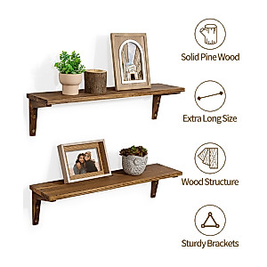 Godimerhea Floating Shelves for Wall, 24 Inch Rustic Bathroom Shelves Wall Mount Kitchen Storage Organizer for Laundry Bedroom Living Room, Brown