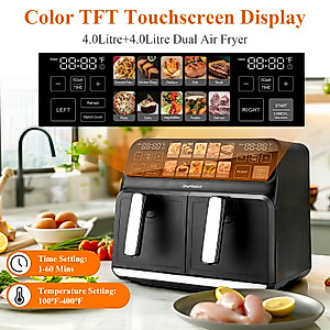 ChefRobot Air Fryer 8 Quart Dual Air Fryer TFT Screen Double Air Fryer for Family Size/Kitchen/RV