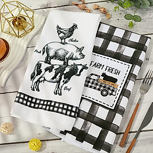AnyDesign Farm Animal Kitchen Towel Farmhouse Buffalo Plaids Dish Towel 18 x 28 Inch Rustic Rooster Cow Pig Truck Dish Cloths Towel for Bathroom Kitchen Home Cooking Cleaning Wipes, 2Pcs