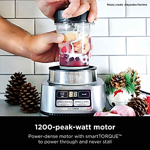 Ninja SS101 Foodi Smoothie Maker & Nutrient Extractor* 1200 WP, 6 Functions Smoothies, Extractions*, Spreads, smartTORQUE, 14-oz. Smoothie Maker, (2) To-Go Cups & Lids, Silver
