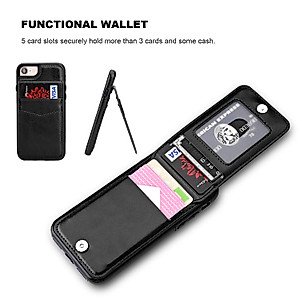 KIHUWEY iPhone 7 iPhone 8 iPhone SE 2020 Case Wallet with Credit Card Holder, Premium Leather Magnetic Clasp Kickstand Heavy Duty Protective Cover for iPhone 7/8/SE 4.7 Inch(Black)