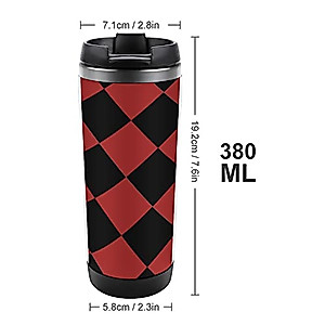 Red and Black Squares Travel Coffee Mugs with Lid Insulated Cups Stainless Steel Double Wall Water Bottle