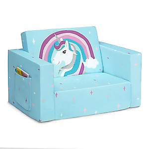 Delta Children Cozee 2-in-1 Convertible Sofa to Lounger For Bedroom - Lightweight,Portable Comfy Flip Open Couch/Sleeper for Kids, Blue Unicorn