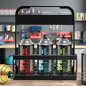 Kevenal Portable Spray Can Holder, Paint Bottle Organizer for Garage & Home, 6 Holes Spray Bottle Storage Rack, Spray Bottle Organizer - Black