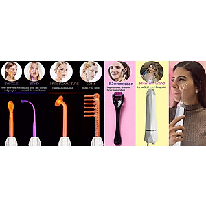 Lift Wand FX Premium High Frequency Wand w/ 5 Attachments Includes 0.3mm Micro-Needle Roller High Frequency Facial Device| Anti-Aging Skin Tightening Facial Wand 20 Watts