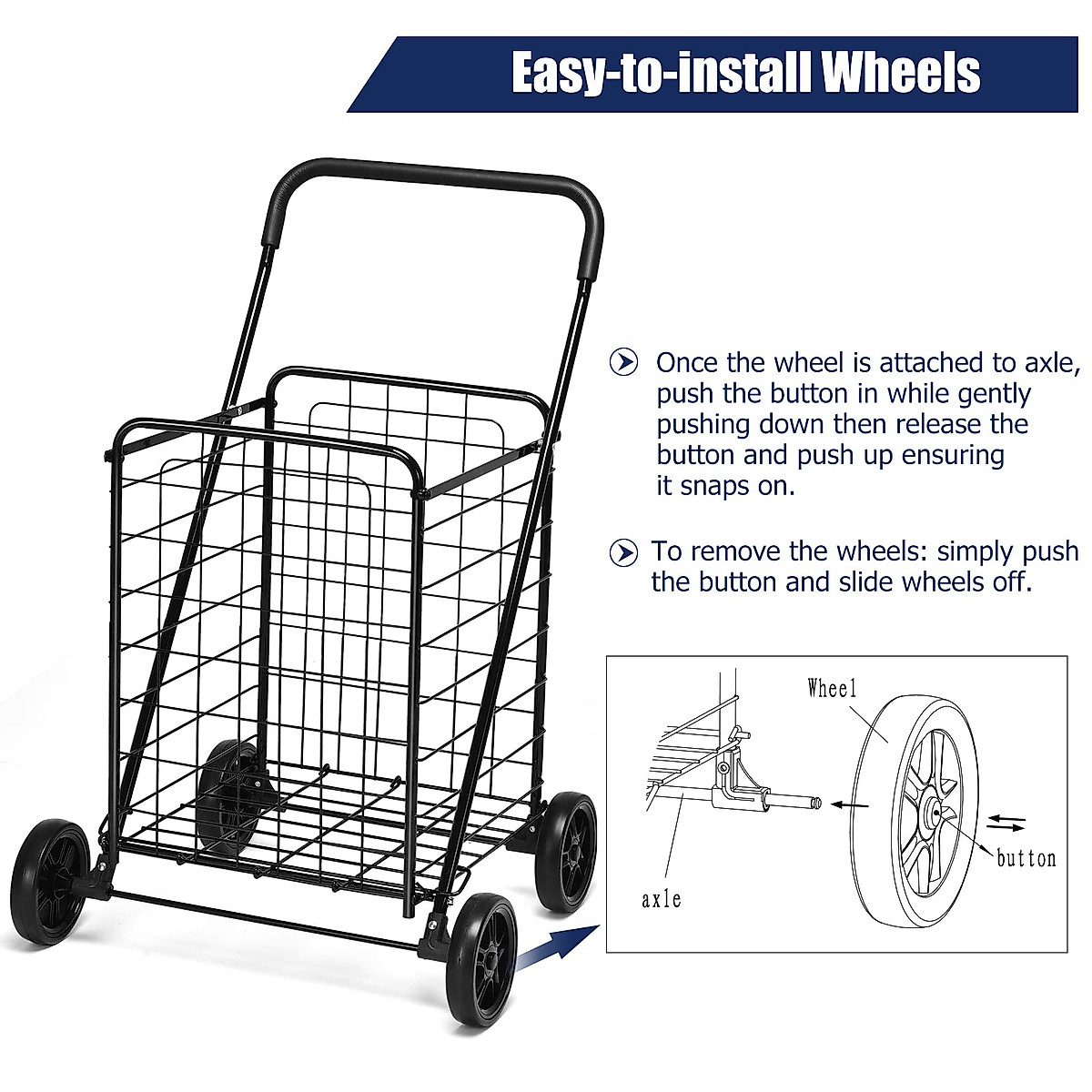 Goplus Shopping Carts for Groceries, Heavy Duty Folding Shopping Cart with Wheels, Portable Collapsible Grocery Cart, Light Weight Foldable Utility Cart for Laundry