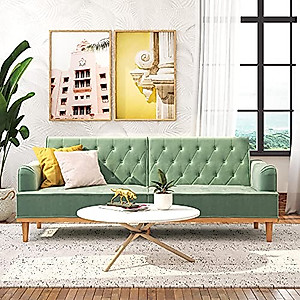 Mr. Kate Stella Vintage Convertible Sofa Bed Futon, Teal Velvet