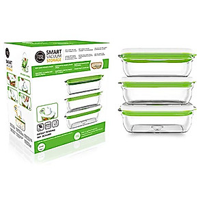 FOSA Vacuum Seal Food Storage System Reusable Small Containers, 3 pack, 34 oz size (Vacuum pump not included)
