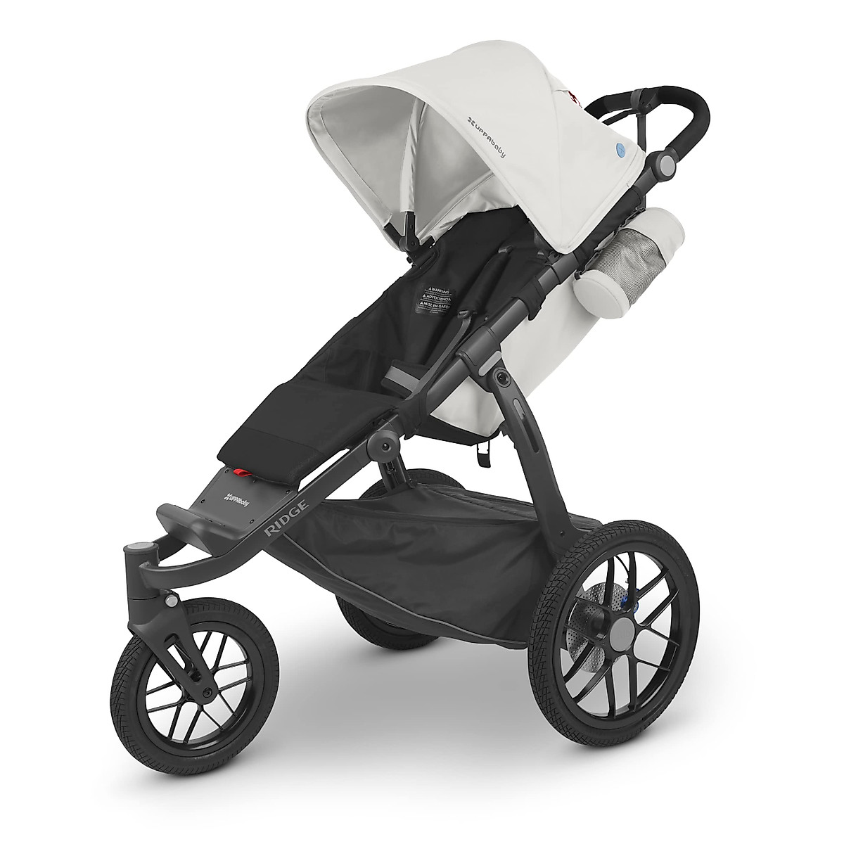 UPPAbaby Ridge Jogging Stroller/Durable Performance Jogger with Never-Flat Tires/Built for Walking, Running, Hiking/Water Bottle Holder and Basket Cover Included/Bryce (White/Carbon Frame)