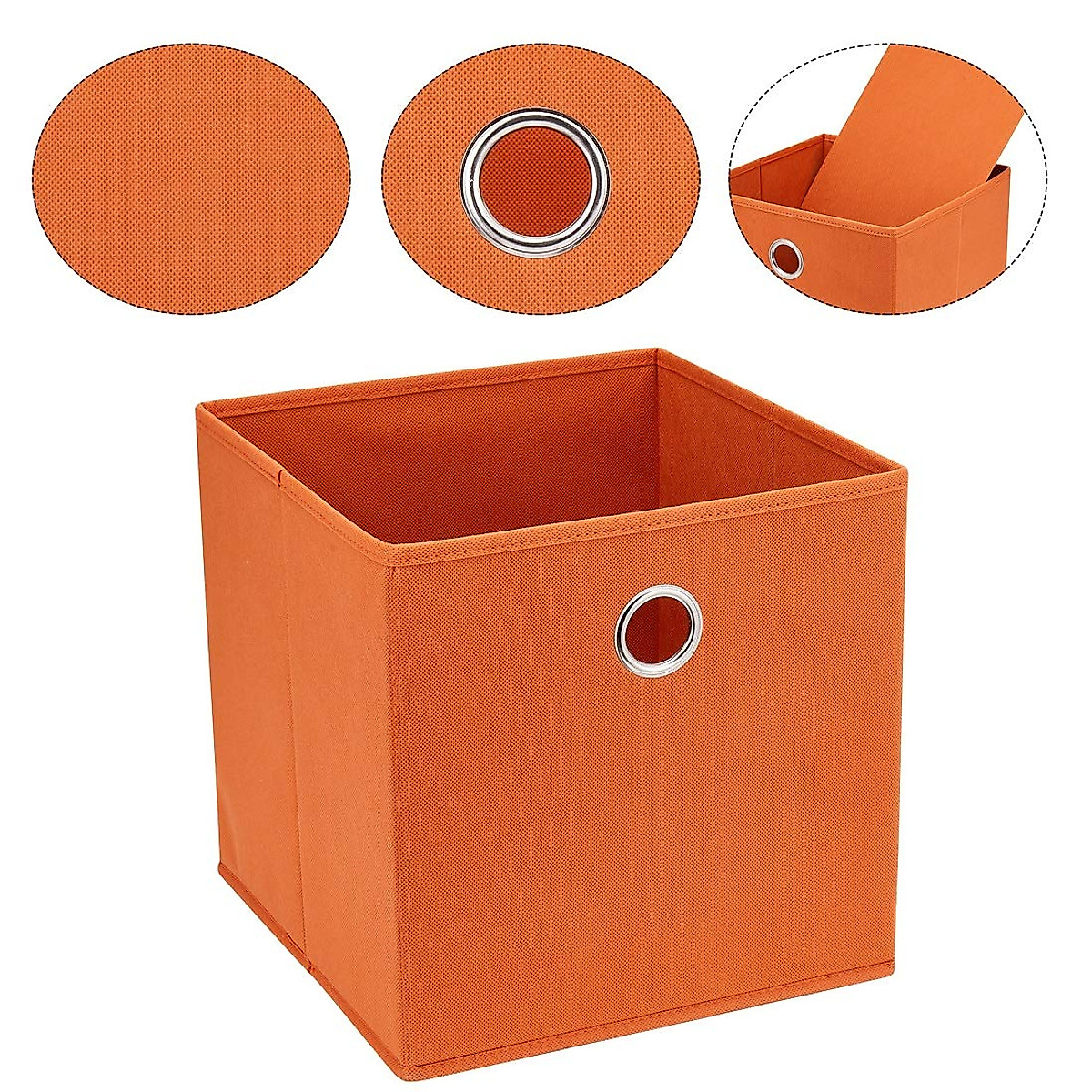 i BKGOO Foldable Storage Cube Drawer Bins Collapsible Fabric Storage Boxes with Round Metal Grommets for Organizing Shelf Nursery Home Closet 4 Pack Orange 11x11x11 inch