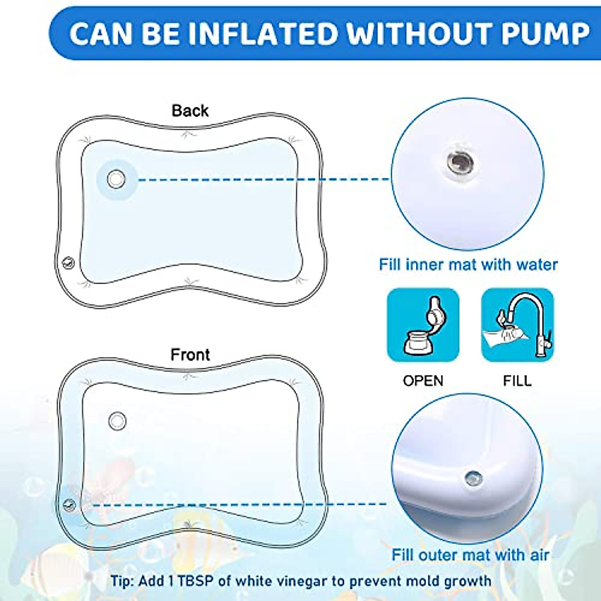 Water Mat for Babies Inflatable Tummy Time Mat Sensory Play Mat for Infants Toddlers Newborn Boys Girls, Gifts for 3 6 9 Months BPA Free