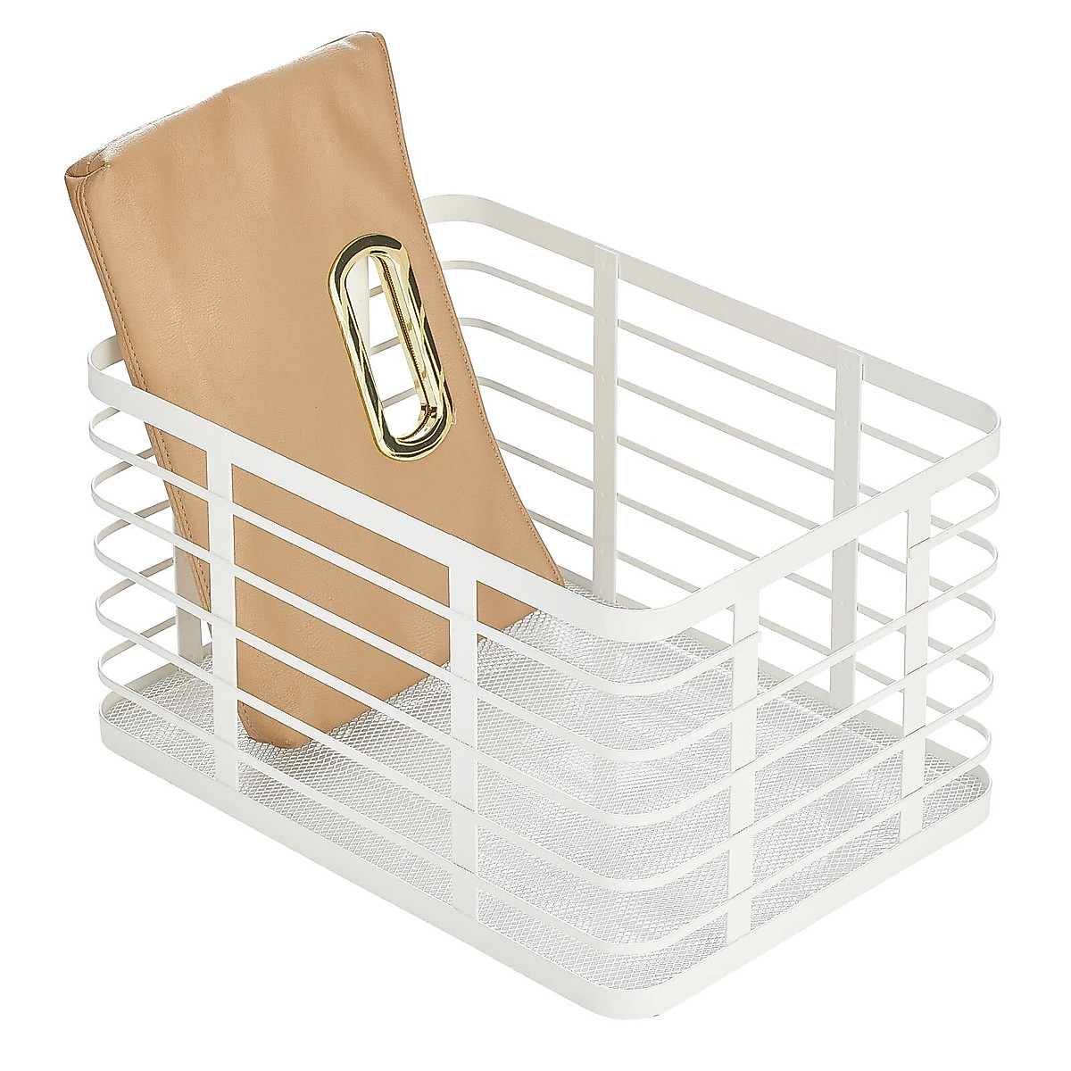 mDesign Metal Steel Wire Storage Basket Bin w/Built-in Handle, Open Top Industrial Design for Closet, Shelf Organization; Organize Clothes, Accessories, Carson Collection - 6 Pack - Matte White