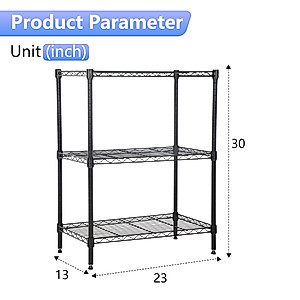 FDW Wire Shelving Units Adjustable Metal Storage Rack 23D x 13W x 30H 3 Tier Pantry Shelves NSF Kitchen Shelf for Kitchen Garage Commercial Small Places,Black
