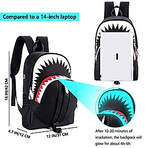 Shark Backpacks for Teen Boys, Cool Kids Backpack for School Bookbags (Glow)