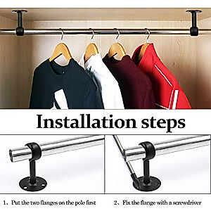 Seimneire 8pcs 1-1/4 Inch Shower Curtain Closet Rod Holder, Curtain Rod Ceiling-Mount Bracket Pipe Flange Socket Closet Pole End Supports Socket, Stainless Steel Flat Black