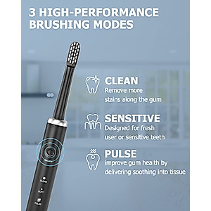 Electric Toothbrush with 6 Brush Heads - Travel Rechargeable Electric Power Toothbrushes, IPX7 Waterproof 2 Minutes Smart Timer, 4 Hours Fast Charge for 60 Days