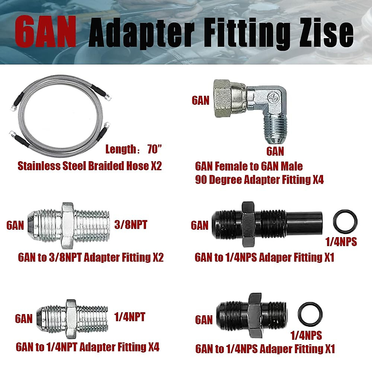 Takilma 6AN 70" Transmission Cooler Hose Kit for Ford GM Chevrolet 4L60E 4L65E 4L80E TH350 TH400 TR6060 Turbo 350/400/200-200R4/700R4 Ford C4-C6-AOD Transmission Fluid Oil Cooler Lines Fitting Kit