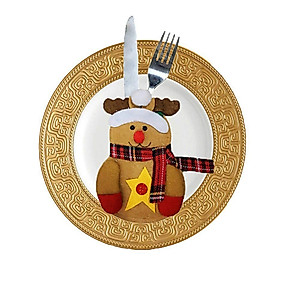 BESTOYARD Christmas Tableware Holder Silverware Holders Pockets Knifes Forks Bag Snowman Santa Claus Elk Decor for Xmas Dinner Table Decorations 6pcs
