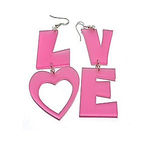 Letters Love Dangle Earrings Love Heart Pink Acrylic White Silver Metal Hoop Fashion Earrings for Women-Pink Acrylic