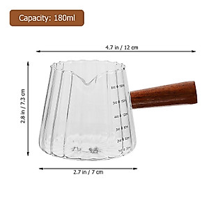 Espresso Shot Glass Measuring Cup 6Oz Triple Pitcher Milk Cup with Wood Handle Glass Side Pour Tea Pot Coffee Replacement Carafes for Milk Espresso Making