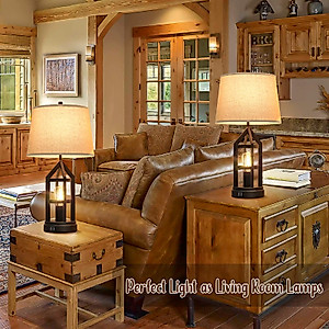 Farmhouse Table Lamps for Living Room Set of 2, 3-Way Dimmable Touch Control Bedside Lamps with 2 USB Charging Ports, Bedroom Reading Lamps for Nightstand, Rustic Home Decor, 4 LED Bulbs Included