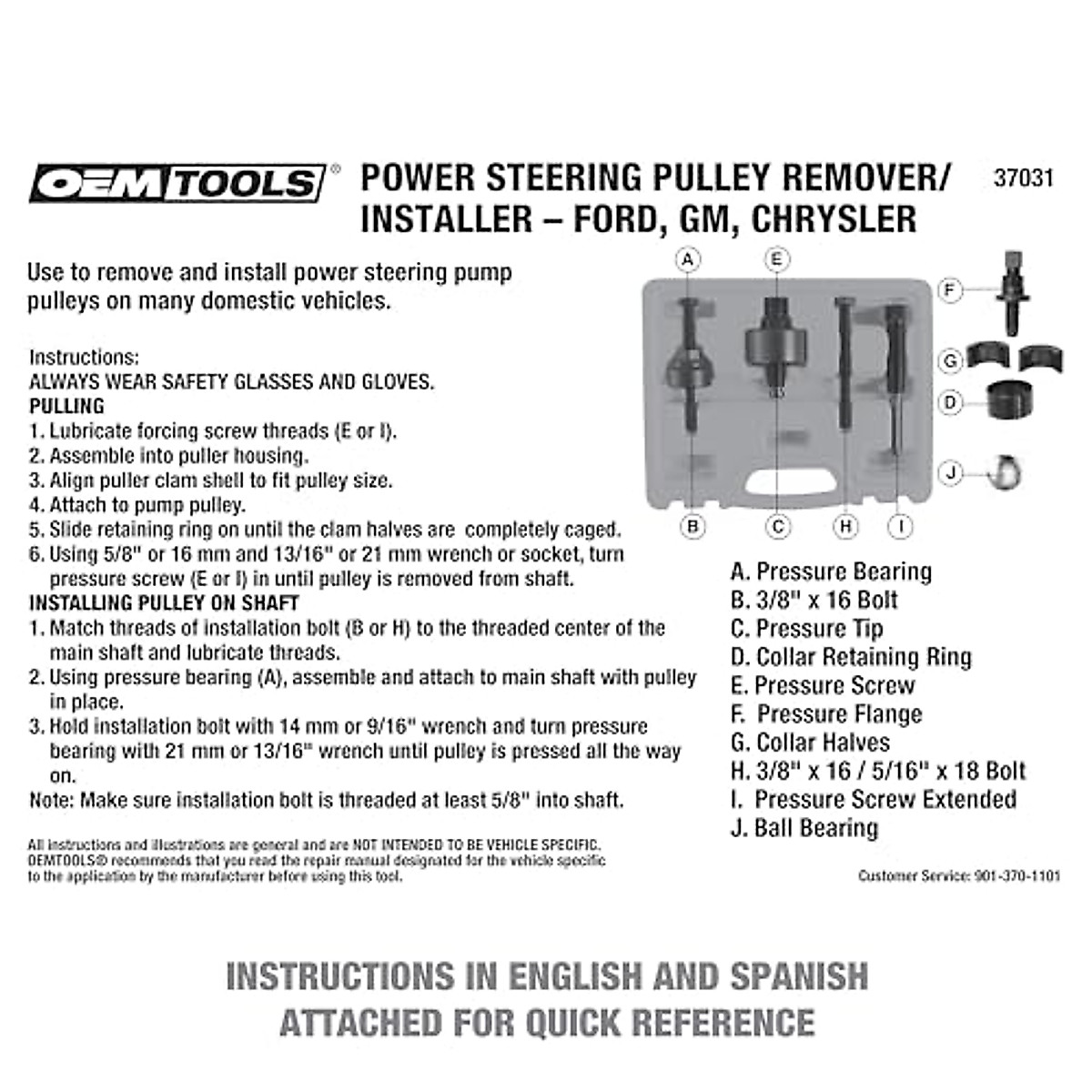 OEMTOOLS 37031 Power Steering Pulley Puller and Installer Kit, Removes and Installs Power Steering Pump Pulleys on Most Domestic Vehicles, Ford, GM, VW , green