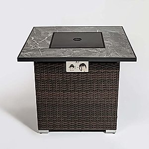 30 in Propane Gas Fire Pit Table with Fire Glass & Lid for Outdoor, 40,000 BTU, Electronic Pulse Igniter, Steel Frame Fire Pit Table for Patio/Backyard/Party