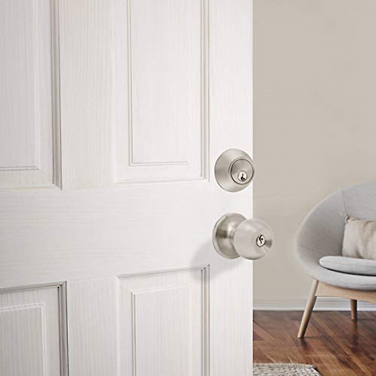 Gobrico Keyed Alike Entry Door Knob and Single Cylinder Deadbolt Lock Combo Set for Entrance and Front Door with Satin Nickel Finish,1 Pack