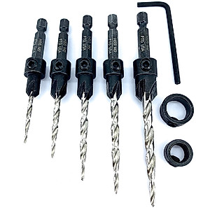 FTG USA Wood Countersink Drill Bit Set 5 Pc Countersink Drill Bit #4#6#8#10#12 Countersink Bit for Woodworking