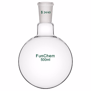 FunChem Single Neck 1 Neck Round Bottom Flask RBF, Glass Boiling Flask with 24/40 Standard Taper Outer Joint (500 mL)